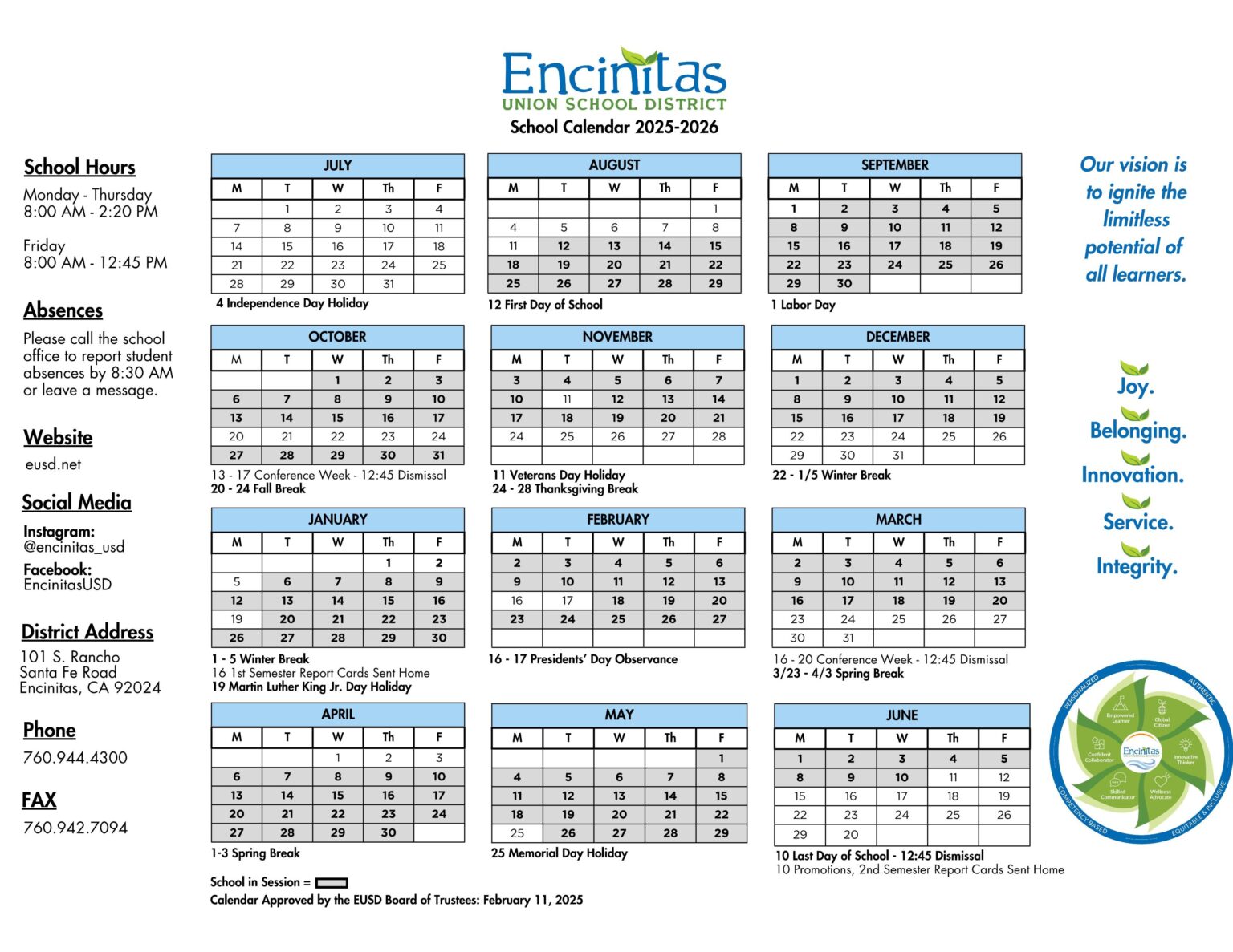 Encinitas Union School District Calendar 25-16[PDF] - EduCounty