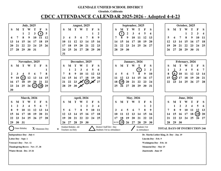 Glendale Unified GUSD Calendar 25-26 [PDF] - EduCounty