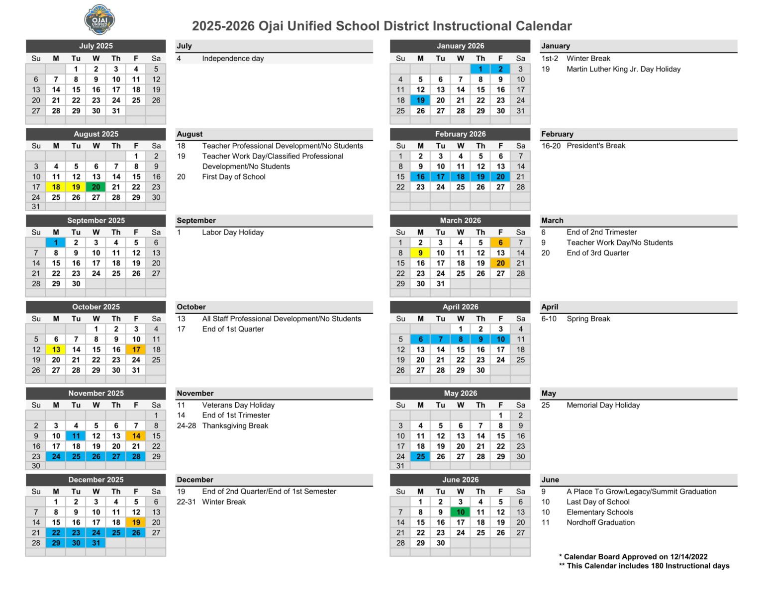 Ojai Unified School District Calendar 25-26 [PDF] revised - EduCounty