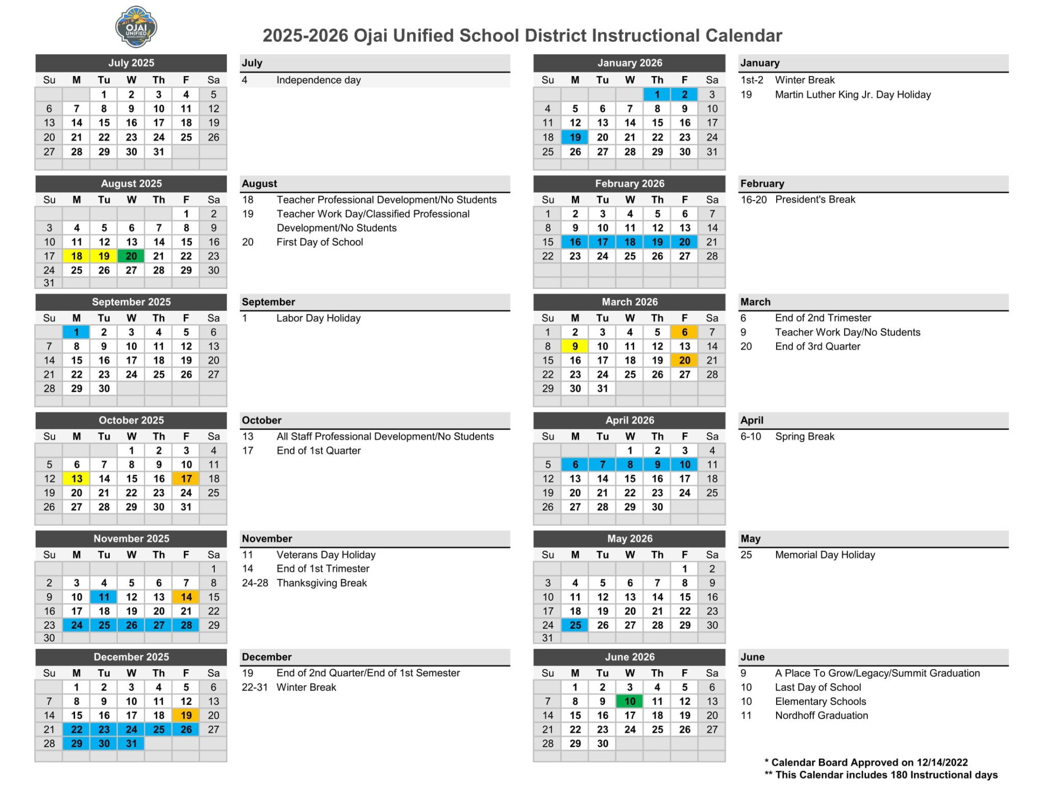 El Cajon School District Calendar 25 26