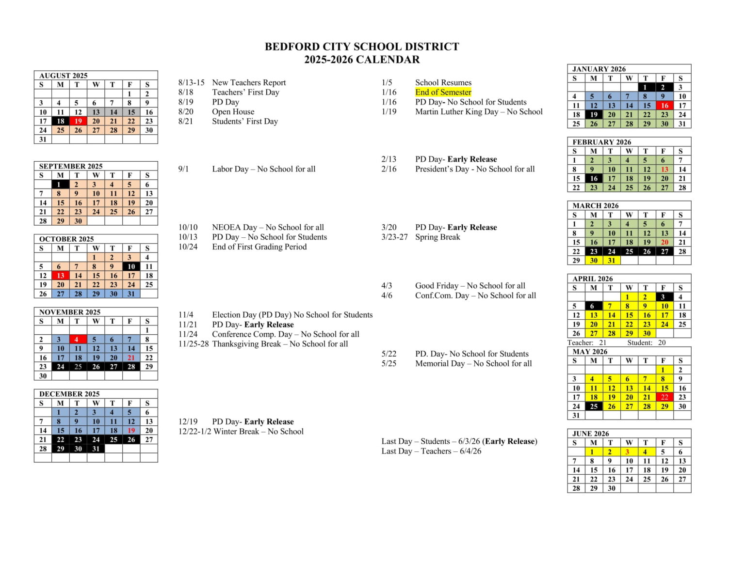 Bedford City School District Calendar 25-26 Revised [PDF] - EduCounty