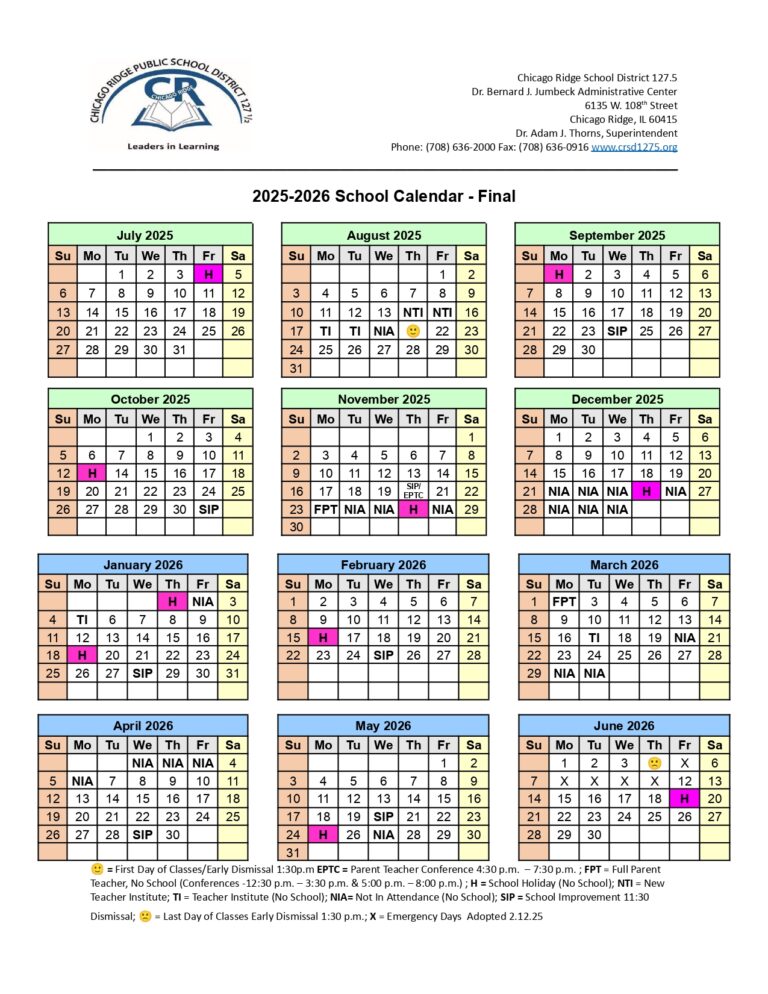 Chicago Ridge CRSD District 127.5 Calendar 25-26 revised - EduCounty