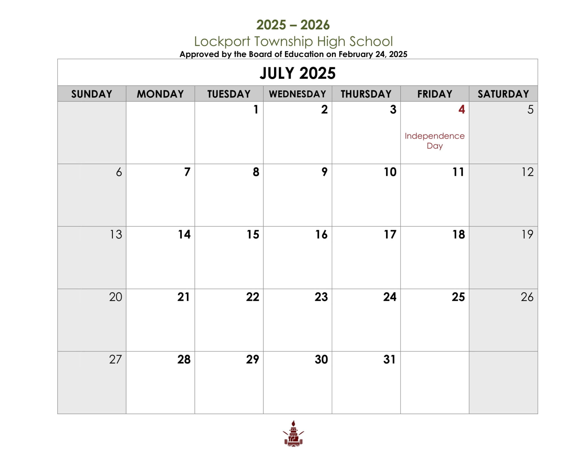 Lockport Township LTHS District 205 Calendar 25-26 revised - EduCounty