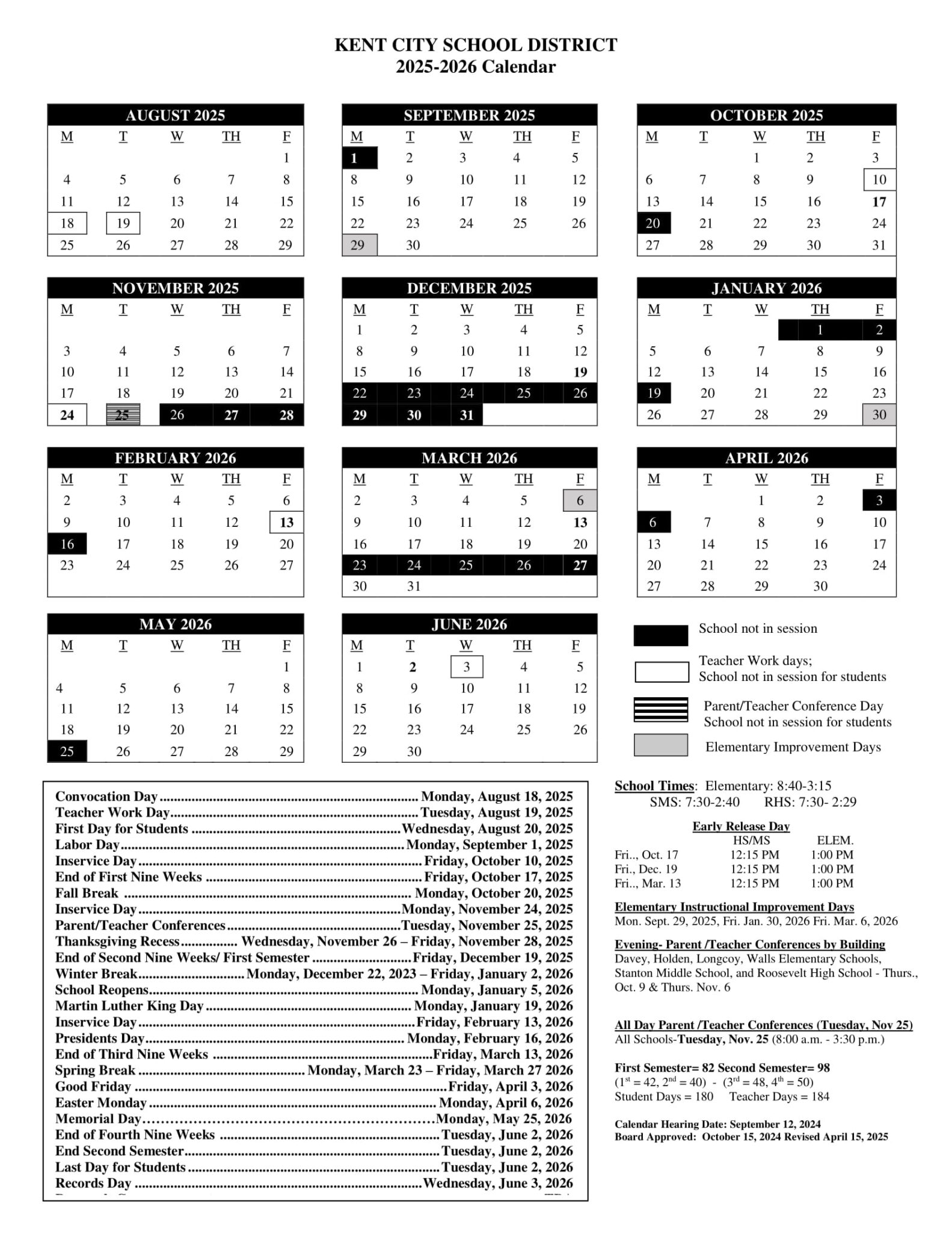 Kent City School District Calendar 25-26 Revised [PDF] - EduCounty