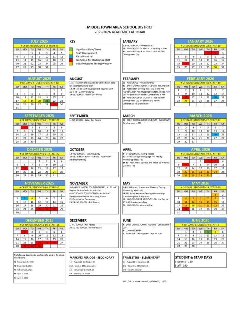 Middletown Area School District Calendar 25-26 PDF revised - EduCounty