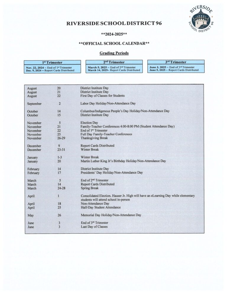 Riverside School District 96 Calendar Revised 25-26 [PDF] - EduCounty