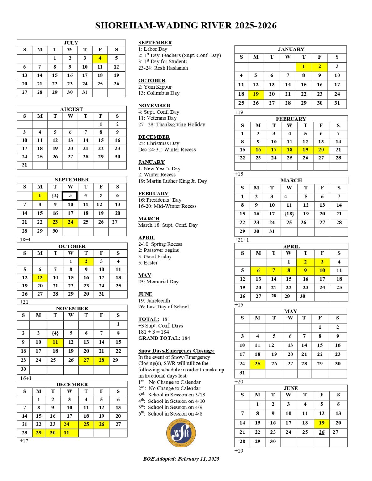 Shoreham-Wading River Central Calendar 25-26 revised - EduCounty