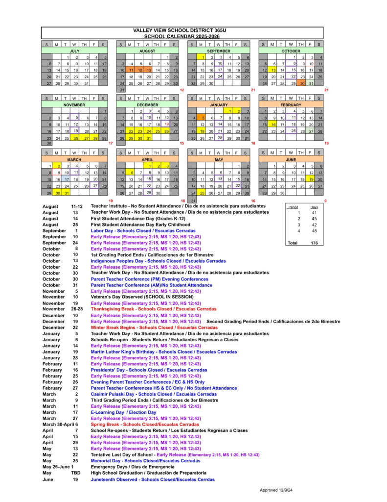 Valley View School District 365 Calendar 25-26 revised - EduCounty