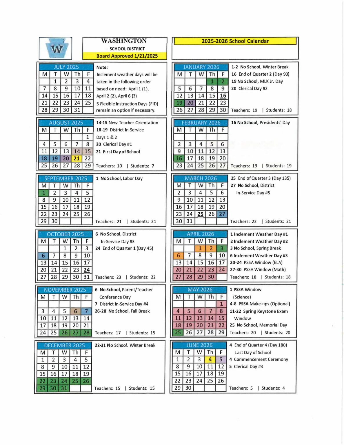 Washington School District PA Calendar 25-26 [PDF] revised - EduCounty