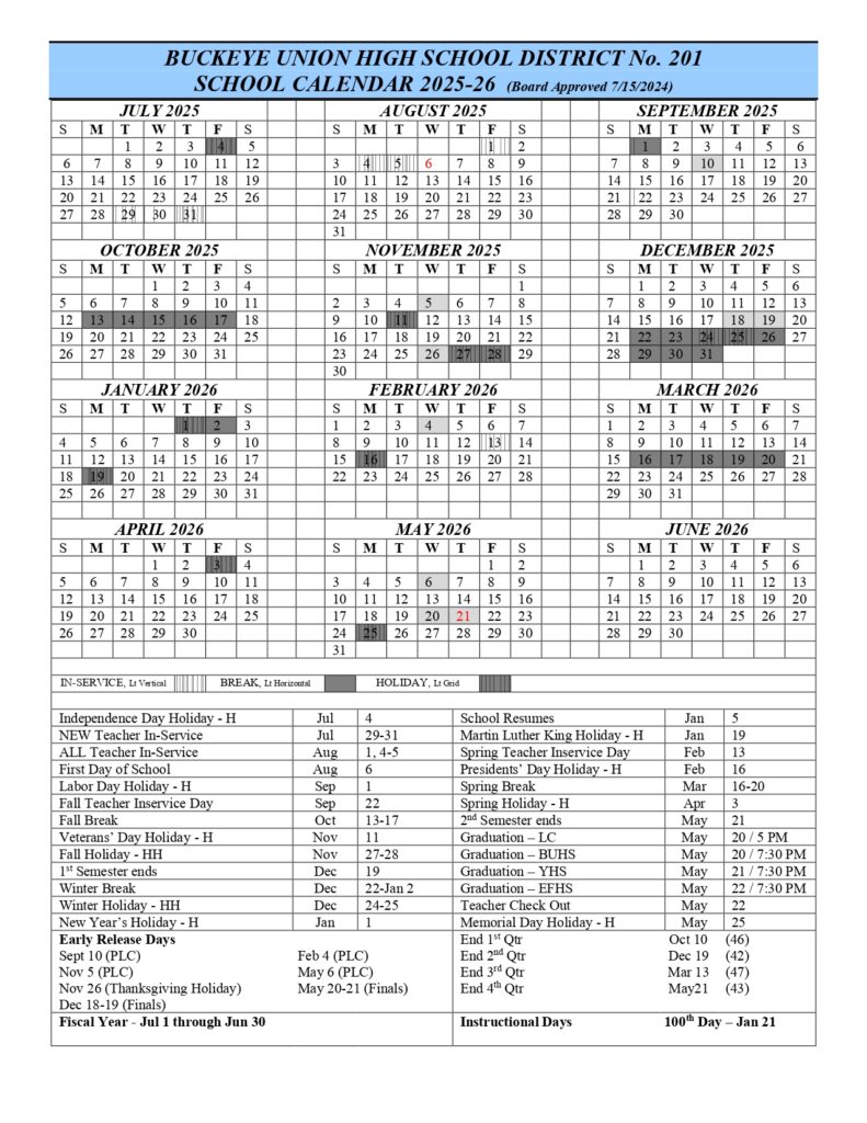 BUCKEYE UNION HIGH SCHOOL DISTRICT Calendar 25-26 Revised [PDF] - EduCounty