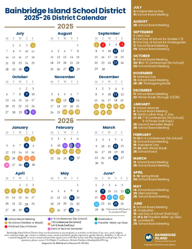 Bainbridge Island School District Calendar 25-26 Revised [PDF] - EduCounty