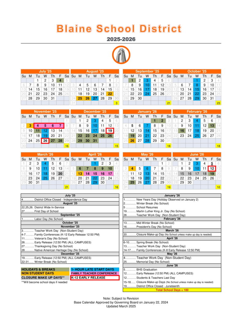 Blaine School District Calendar 25-26 Revised [PDF] - EduCounty