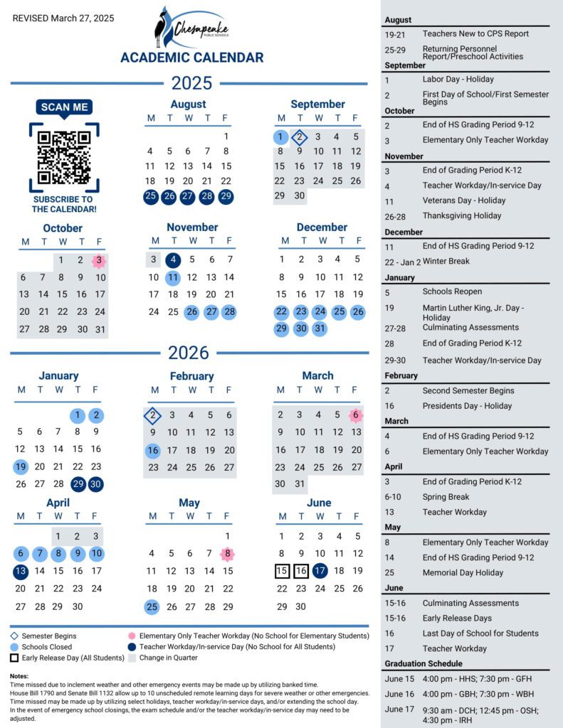 Chesapeake Public Schools Calendar 25-26 Revised [PDF] - EduCounty