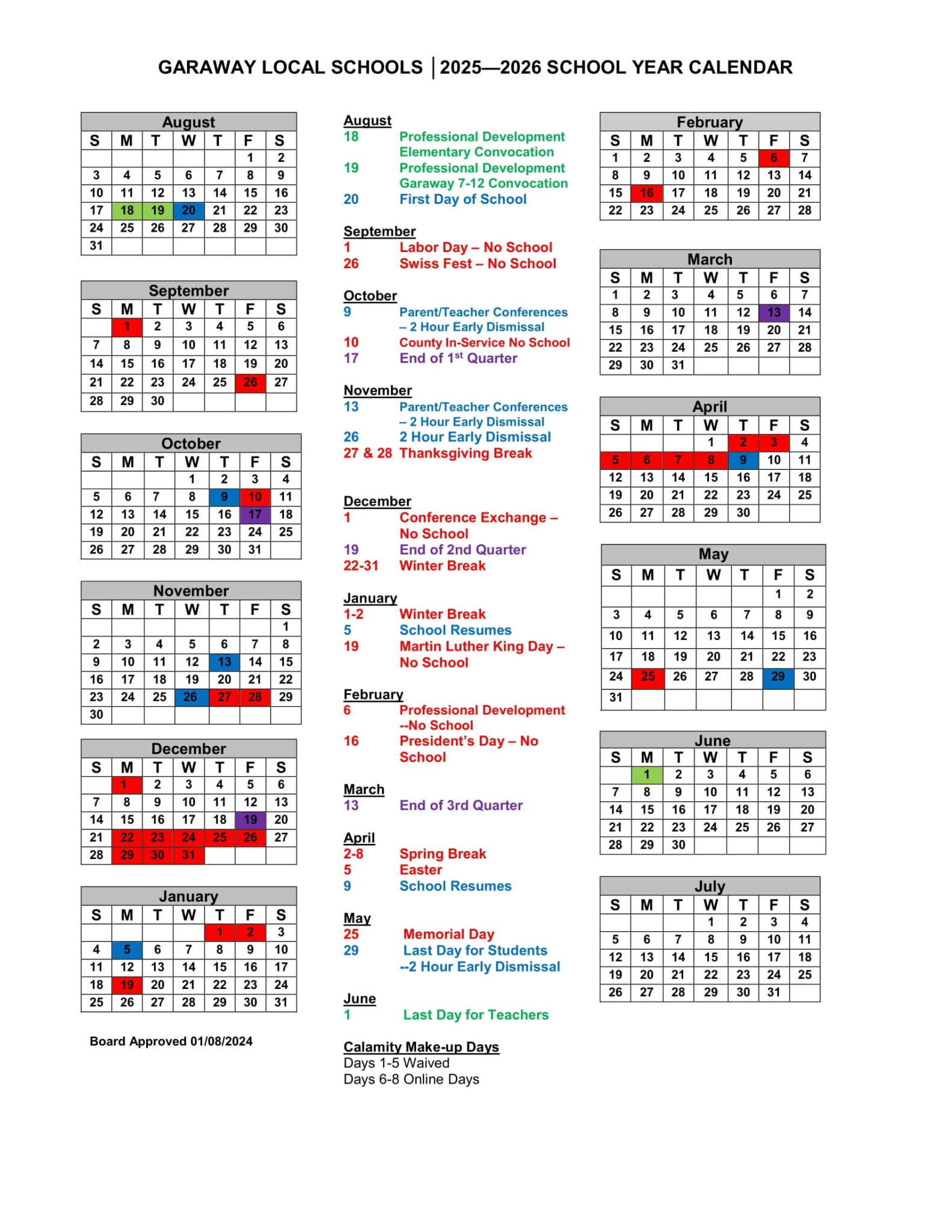 Garaway local Schools Calendar 25-26 Revised [PDF] - EduCounty