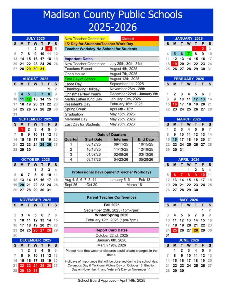 Madison County va Public Schools Calendar 25-26 Revised [pdf] - EduCounty