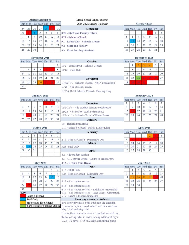 Maple Shade School District Calendar 25-26 Revised [pdf] - EduCounty
