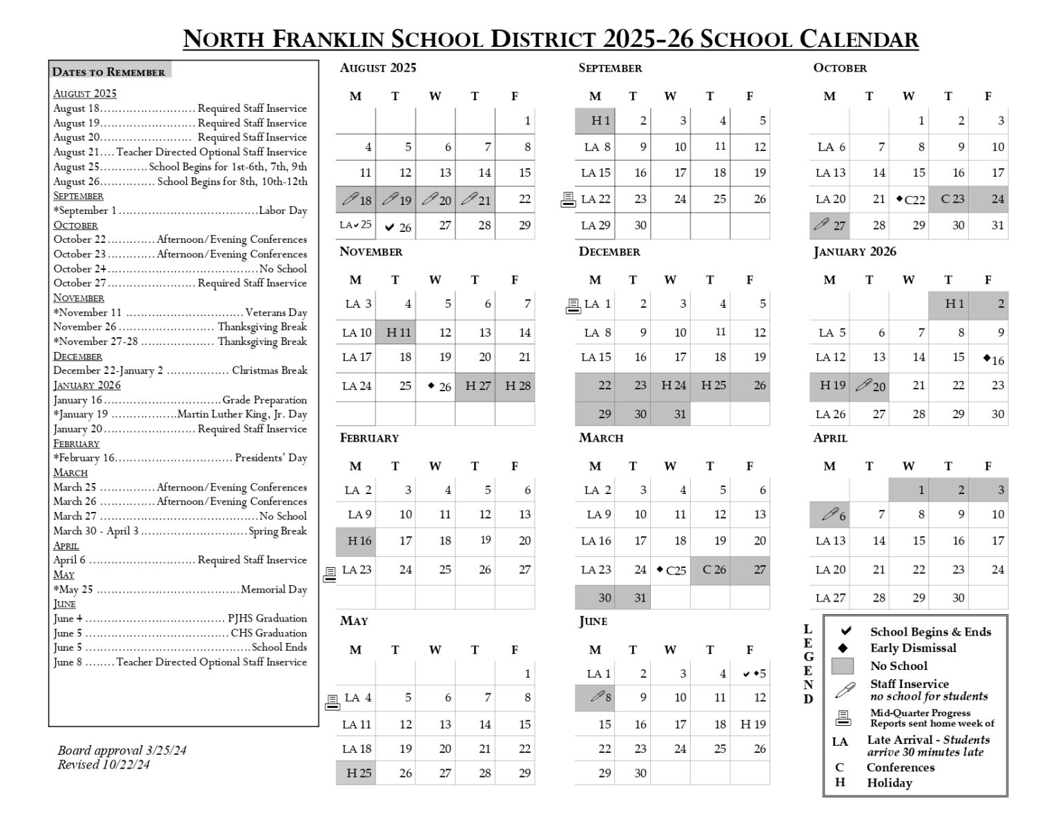North Franklin School District wa Calendar 25-26 Revised [pdf] - EduCounty