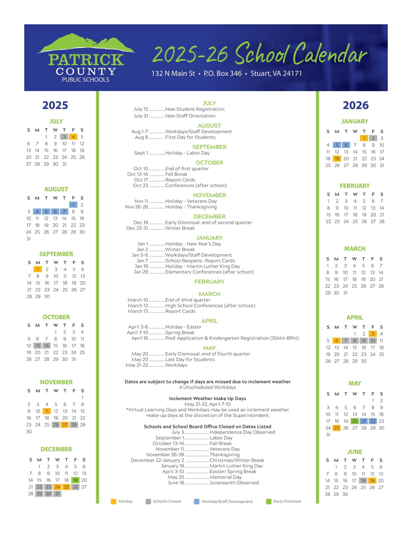 Patrick County va Public Schools Calendar 25-26 Revised [PDF] - EduCounty