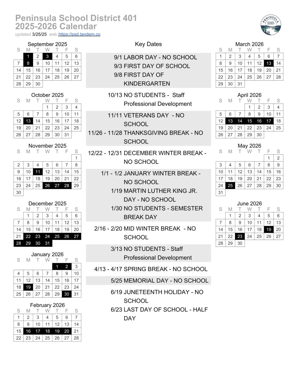 Peninsula School District Calendar 25-26 Revised [PDF] - EduCounty