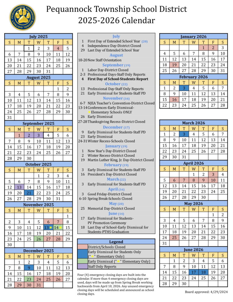 Pequannock Township School District Calendar 25-26 Revised [PDF] - EduCounty