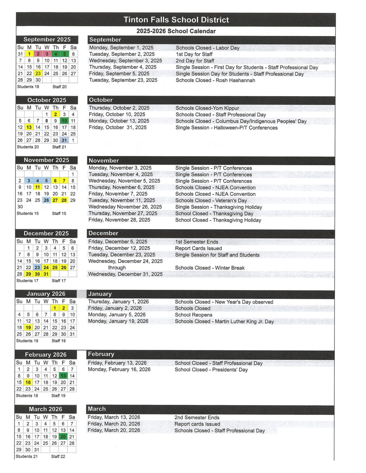 Tinton Falls School District Calendar 25-26 Revised [PDF] - EduCounty