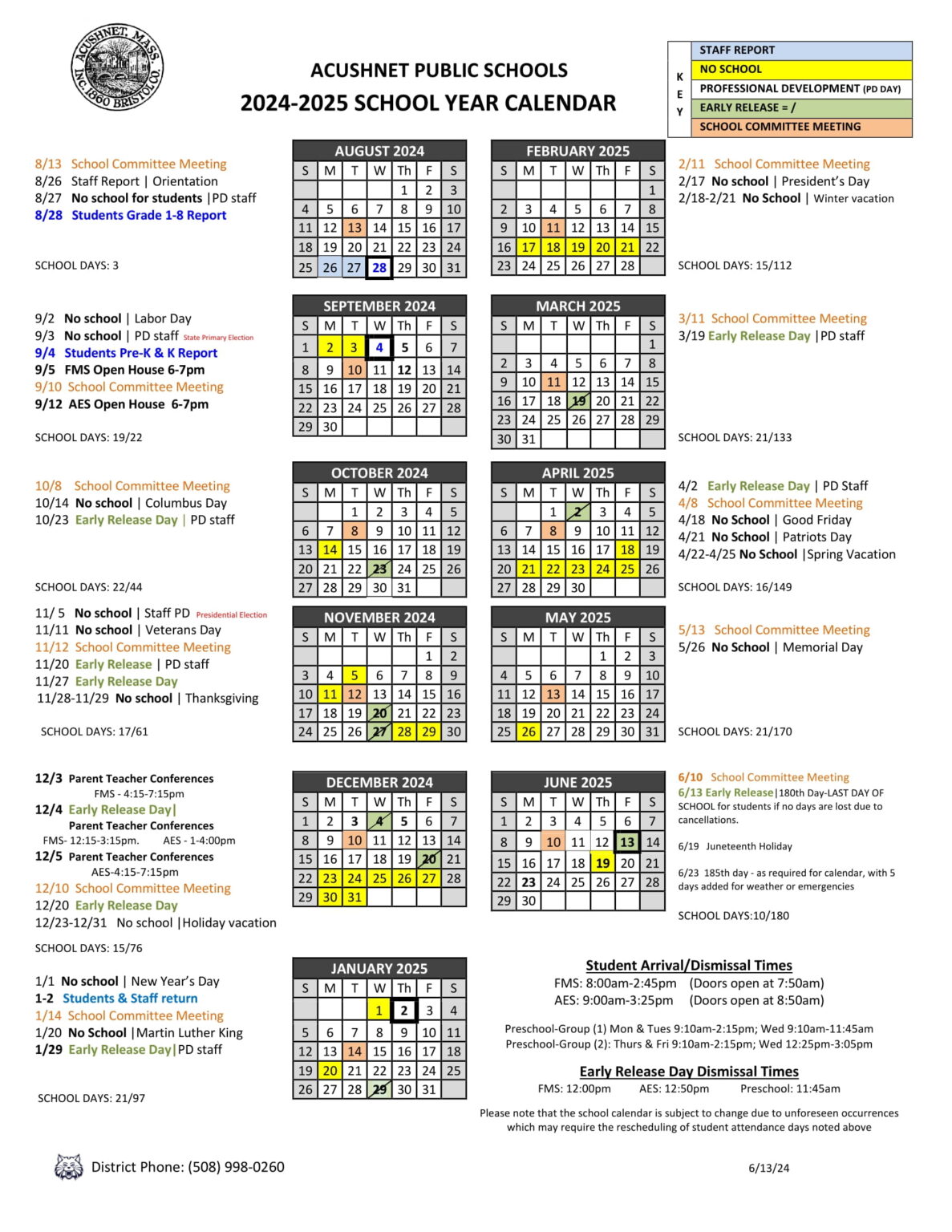 Acushnet Public Schools Calendar 25-26 Revised [PDF] - EduCounty