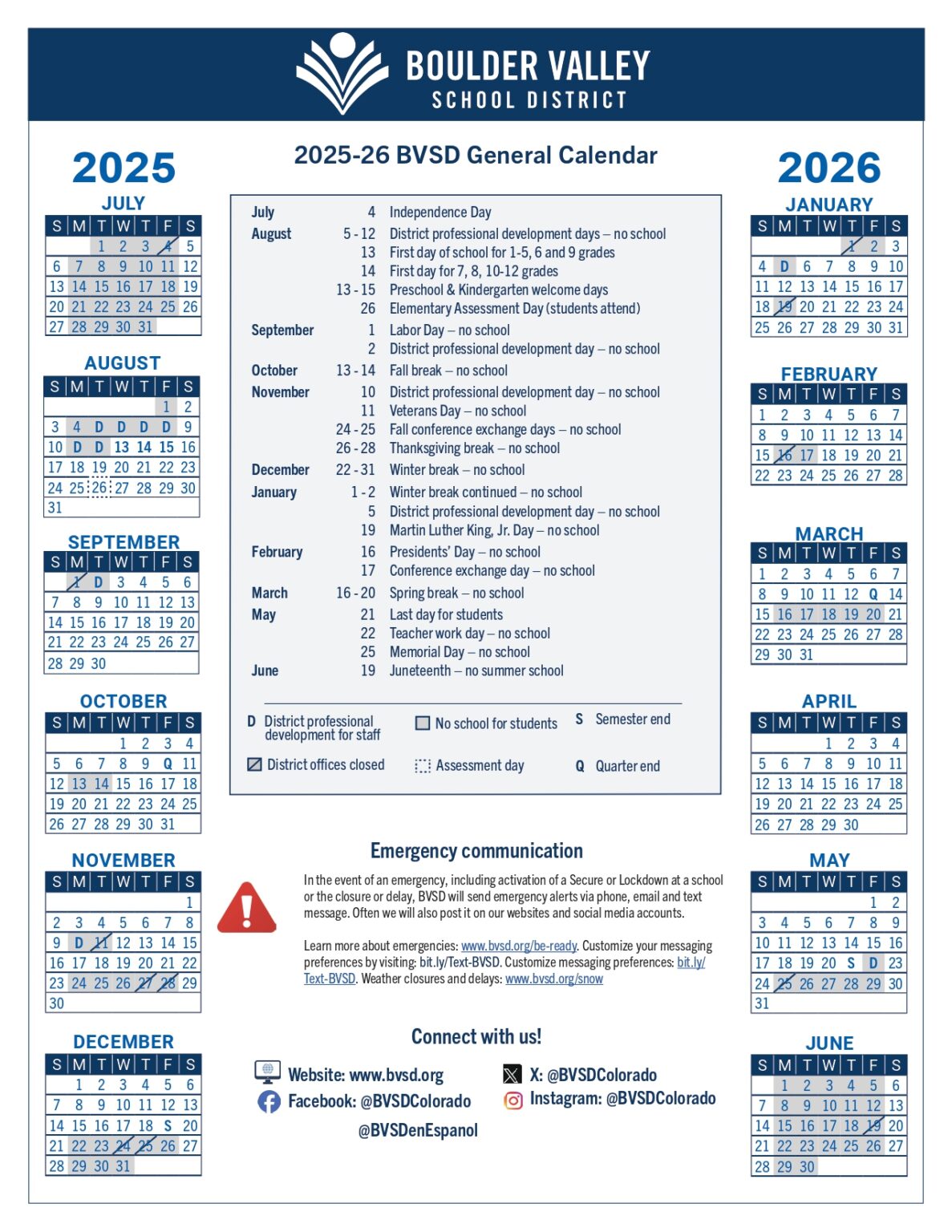 BOULDER VALLEY SCHOOL DISTRICT 25-26 Calendar Revised - EduCounty