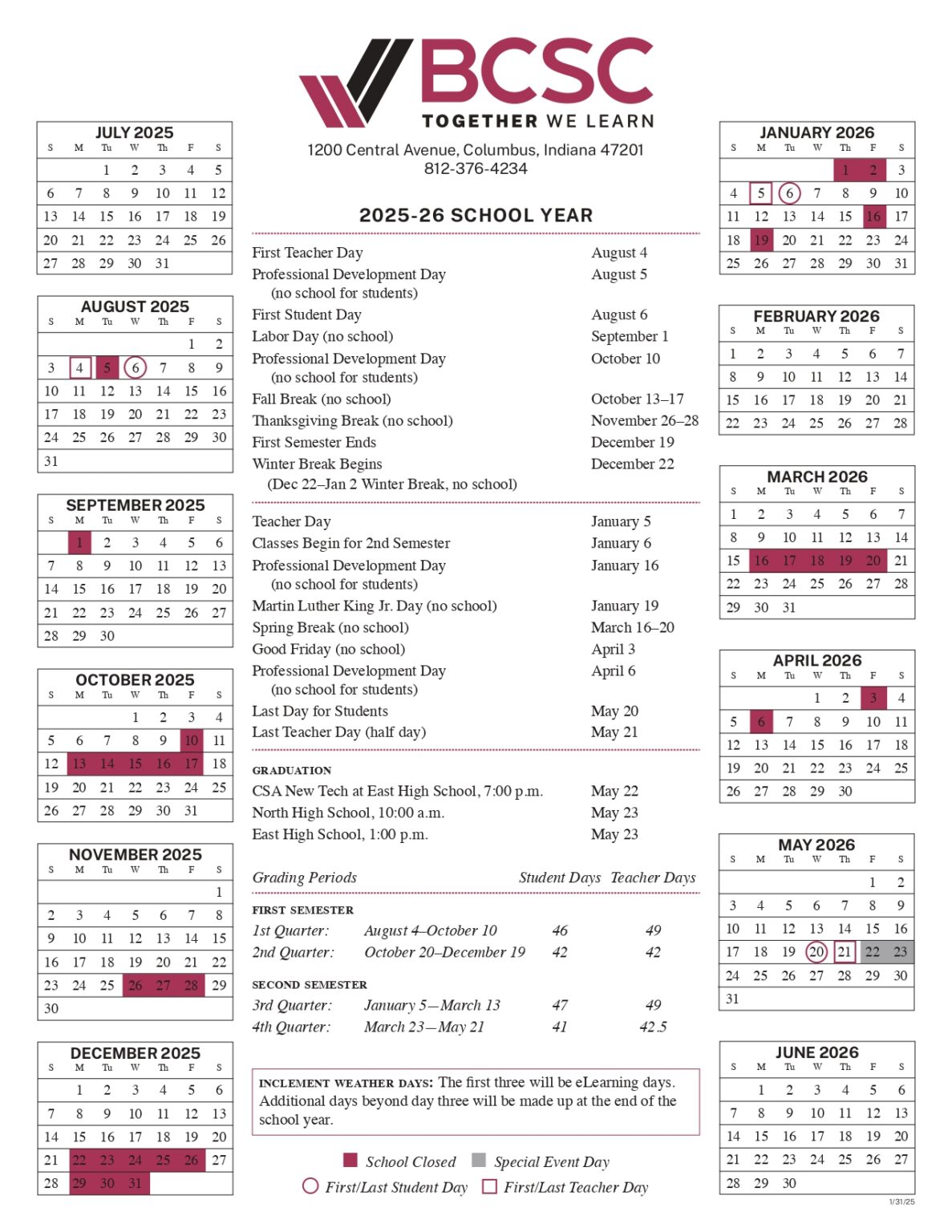 Bartholomew BCSC Calendar 25-26 Revised [PDF] - EduCounty