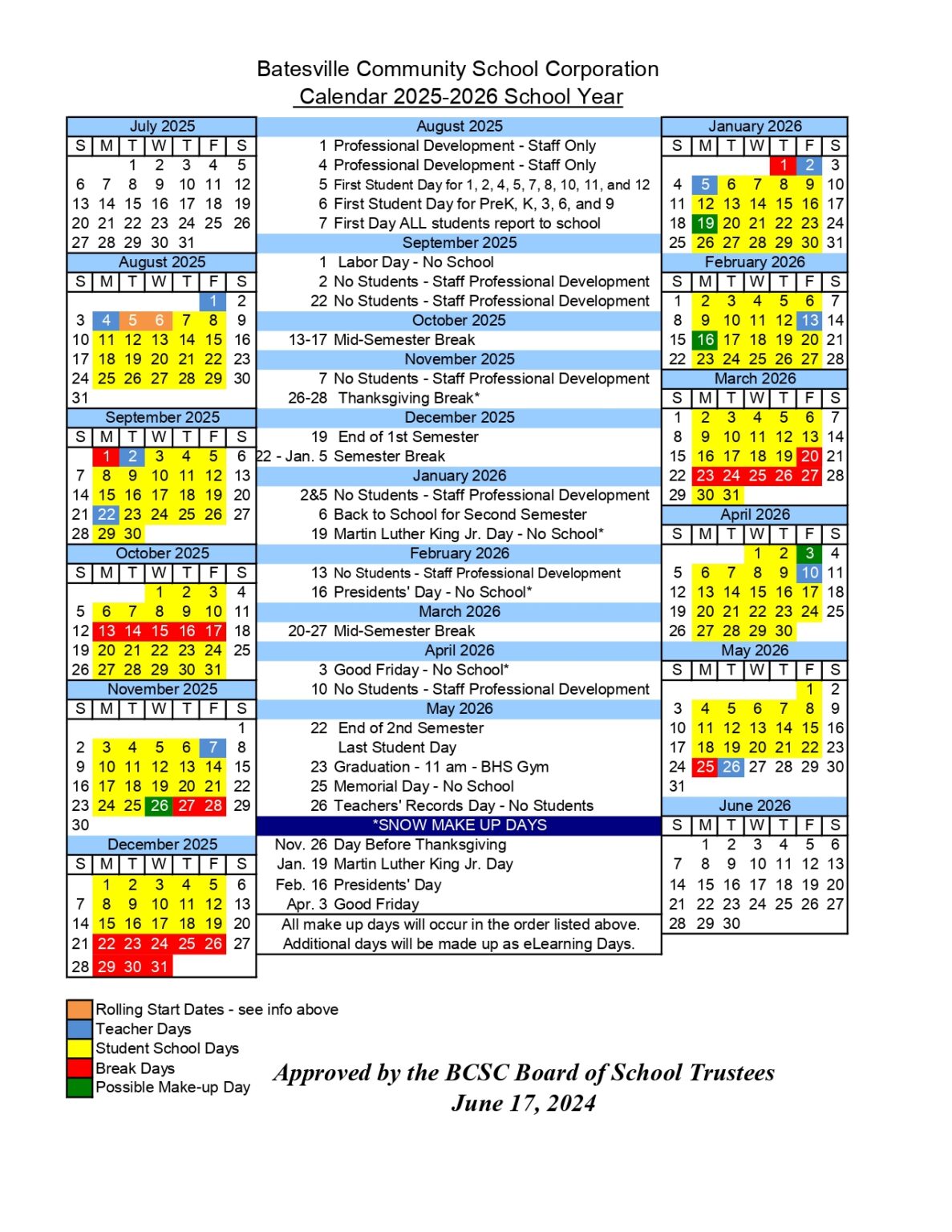 Batesville Community School Corporation 25-26 Calendar Revised - EduCounty