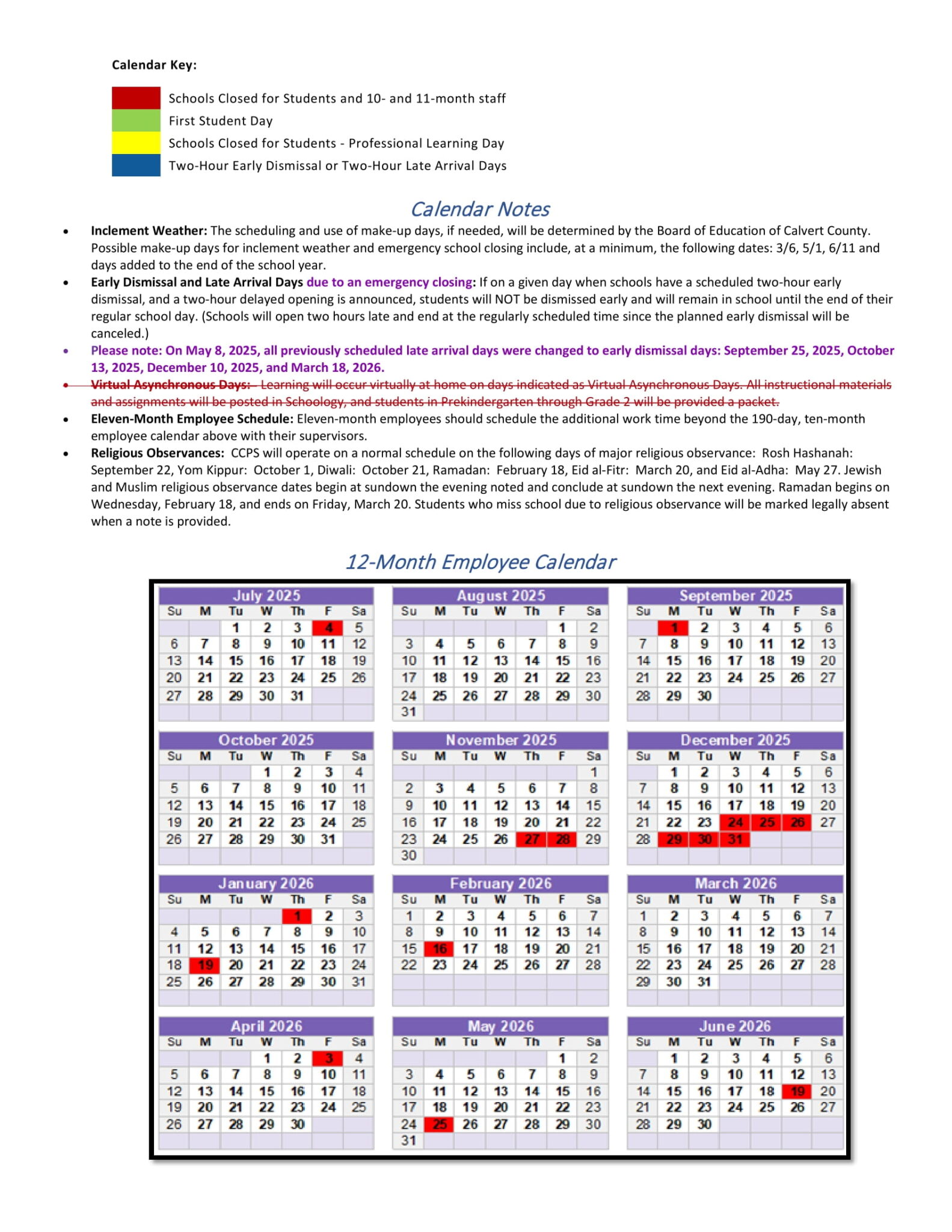 Calvert County Public Schools Calendar 25-26 Revised [PDF] - EduCounty