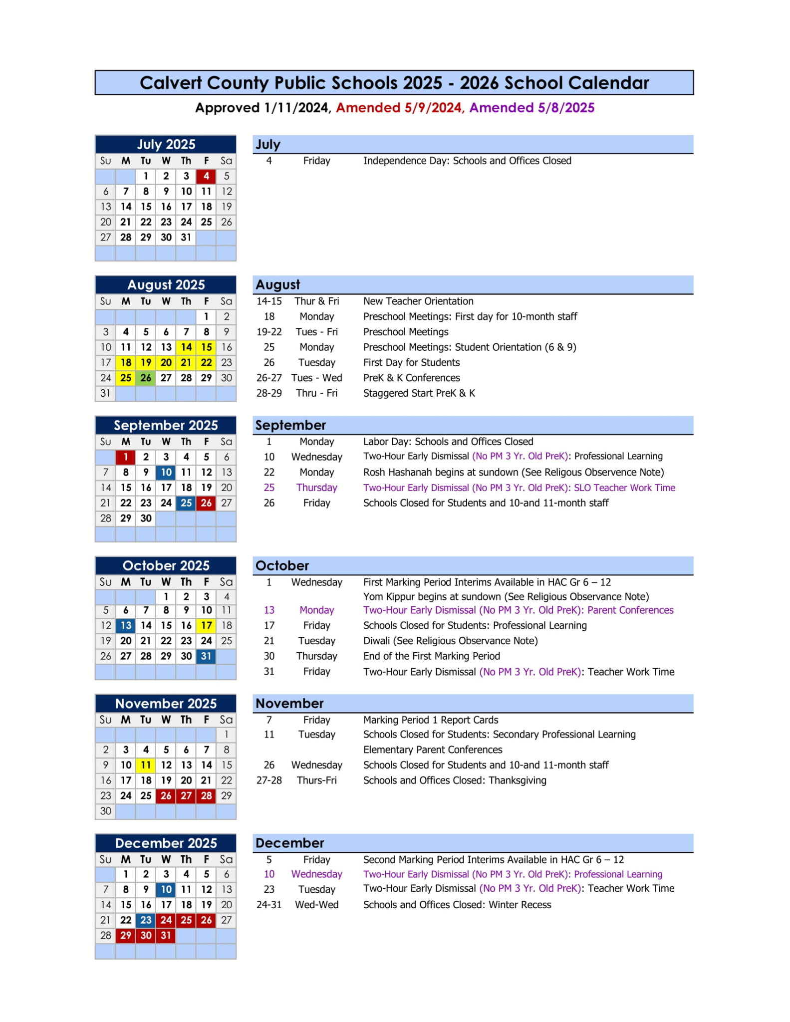 Calvert County Public Schools Calendar 25-26 Revised [PDF] - EduCounty