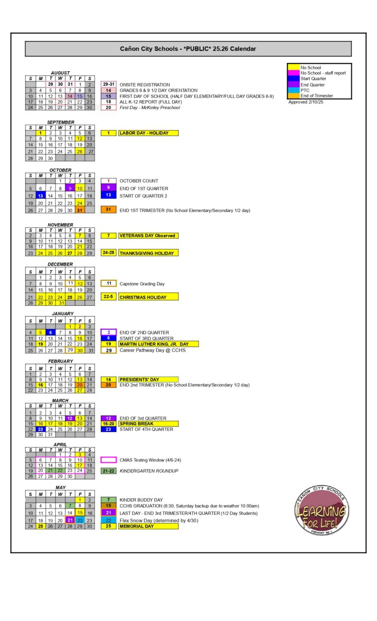 Canon City Schools Calendar CO 25-26 Revised [PDF] - EduCounty