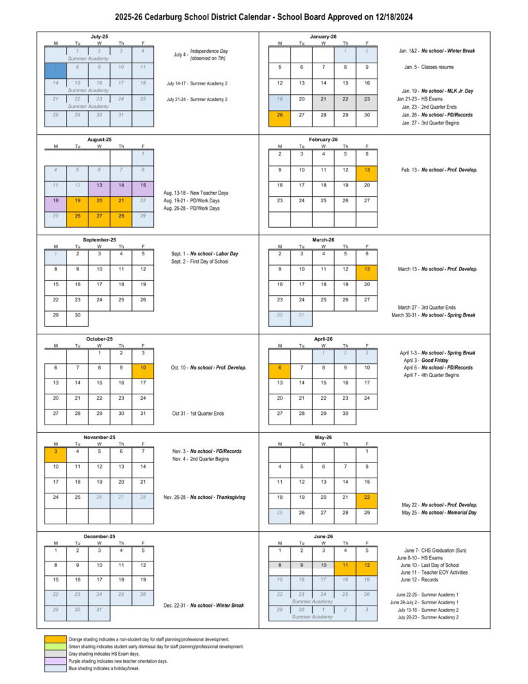 Cedarburg School District WI Calendar 25-26 Revised [PDF] - EduCounty