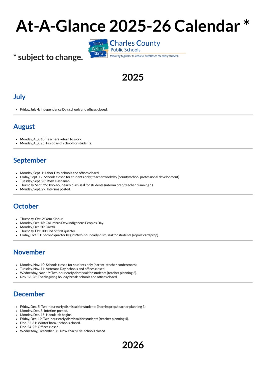 Charles City County Public Schools Calendar 25-26 Revised [PDF] - EduCounty