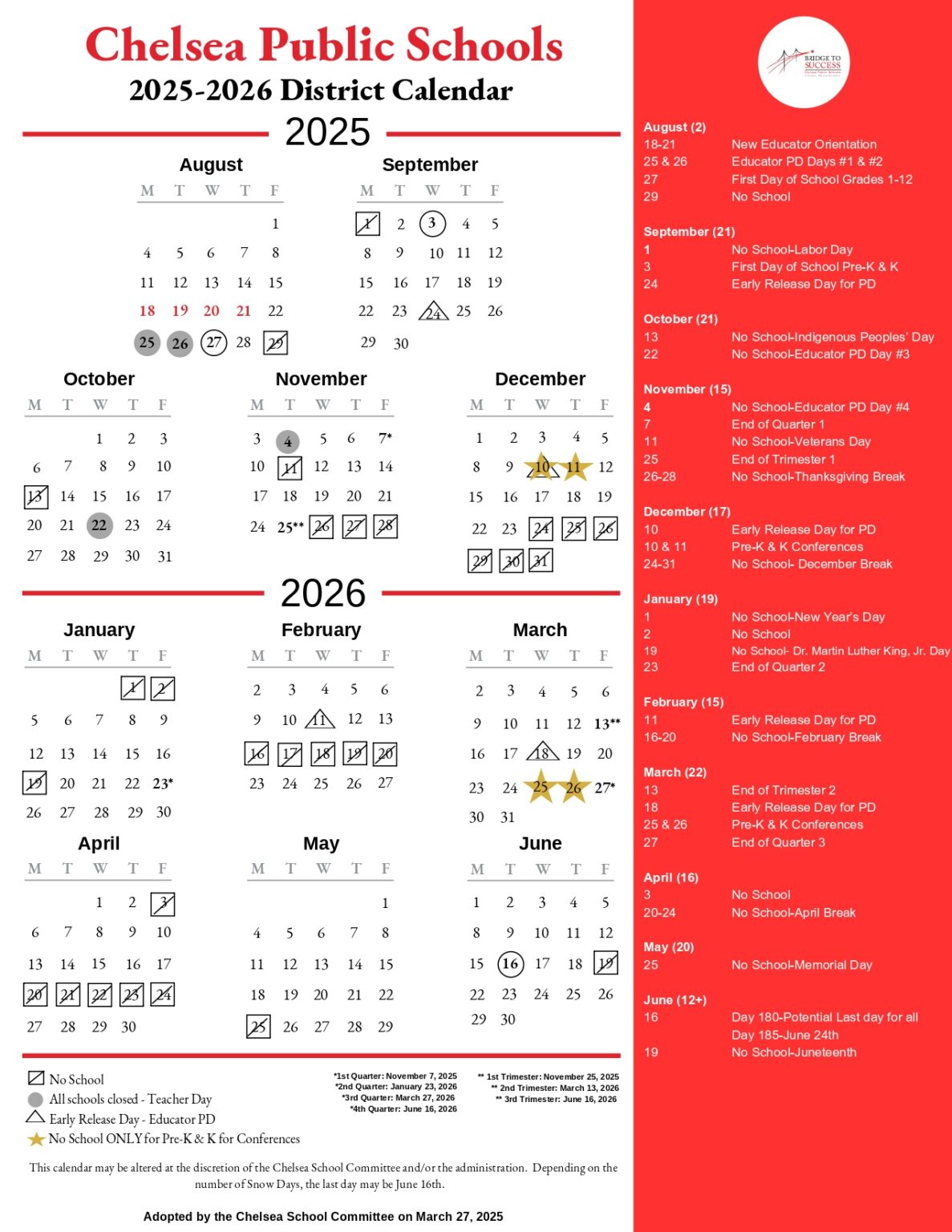 Chelsea Public Schools MA Calendar 25-26 Revised [PDF] - EduCounty