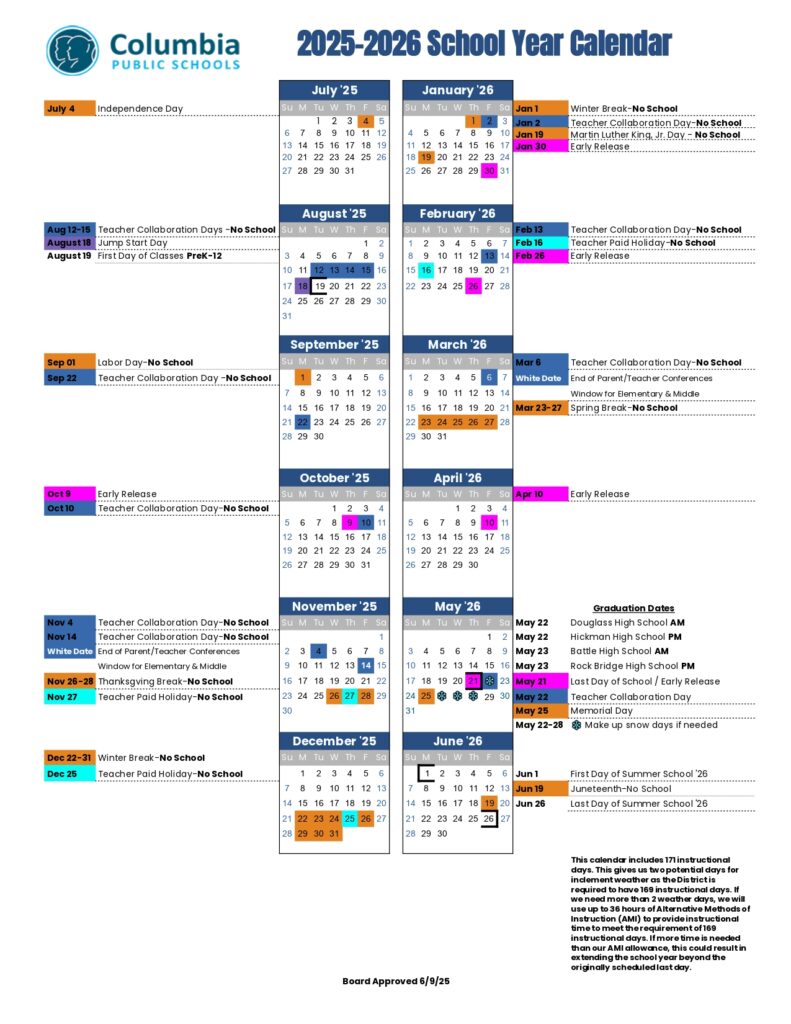 Columbia Public Schools MO 25-26 Calendar Revised [PDF] - EduCounty