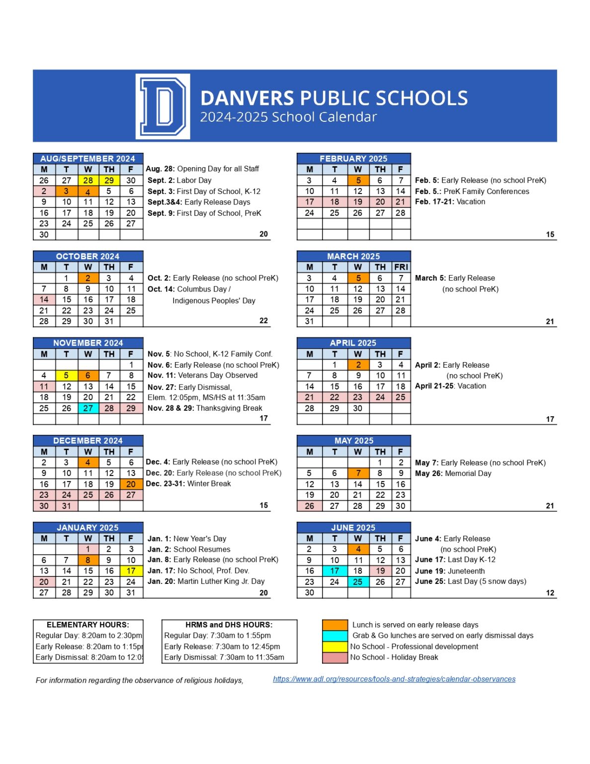 Danvers Public Schools Calendar 25-26 Revised [PDF] - EduCounty