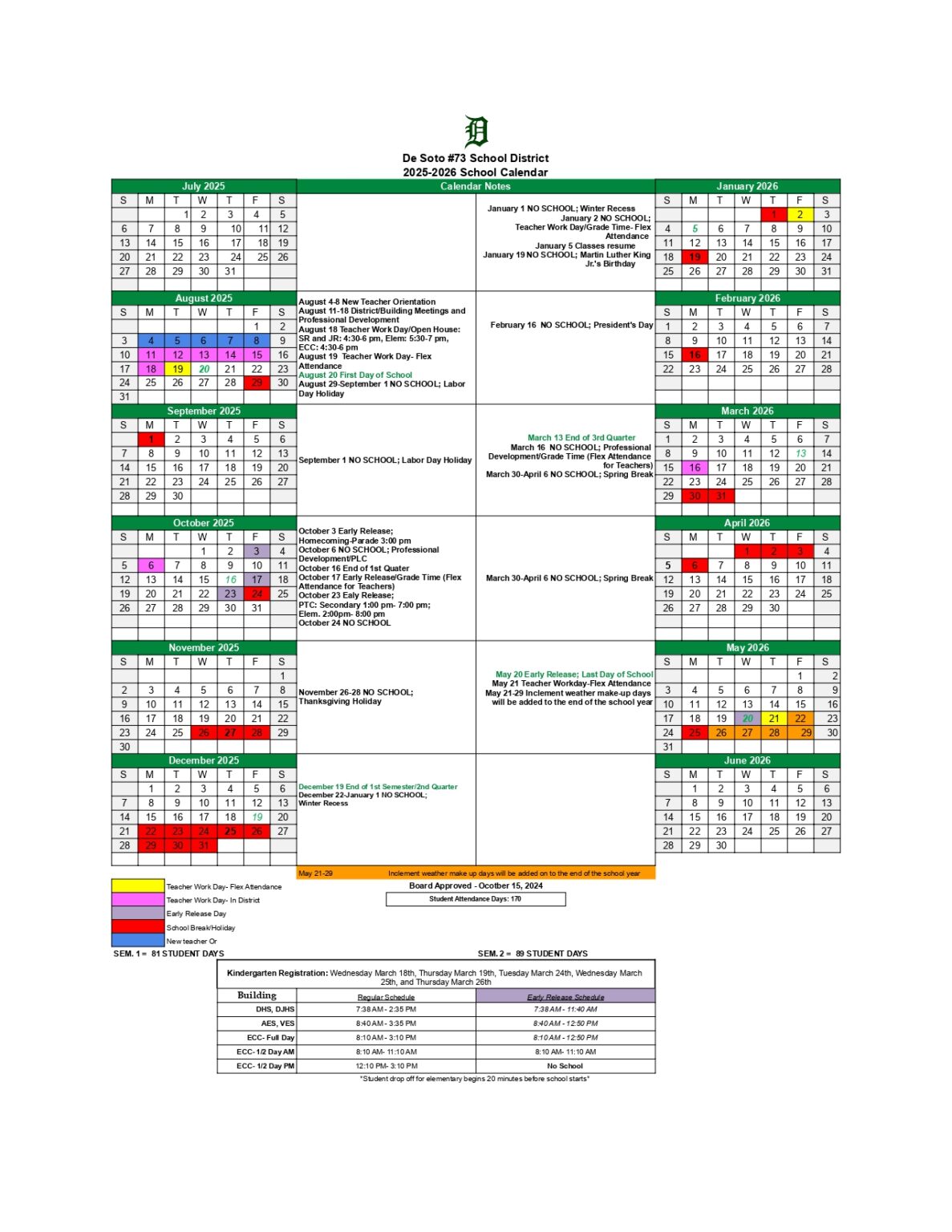 De Soto #73 Public School District Calendar 25-26 Revised [PDF] - EduCounty