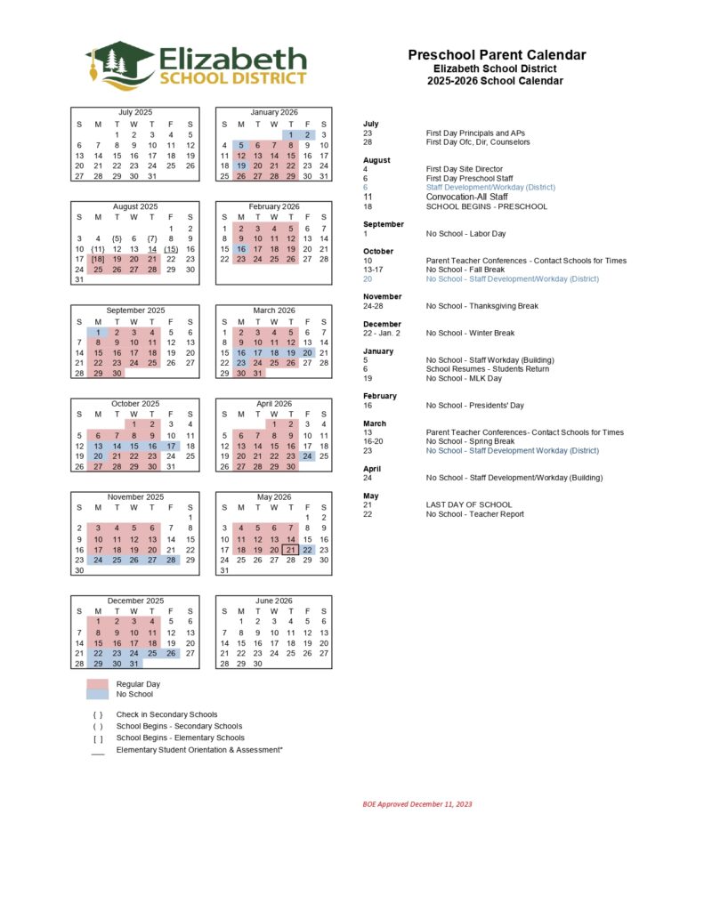 Elizabeth School District co Calendar 25-26 Revised [PDF] - EduCounty