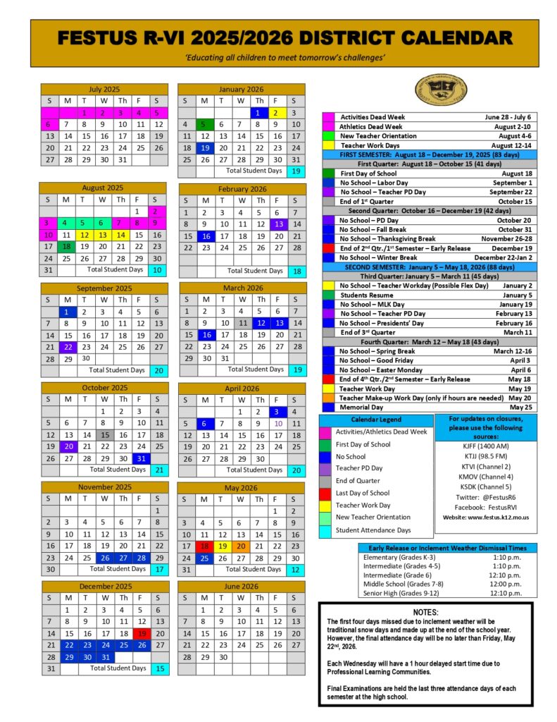 Festus R-VI School District Calendar 25-26 Revised [PDF] - EduCounty