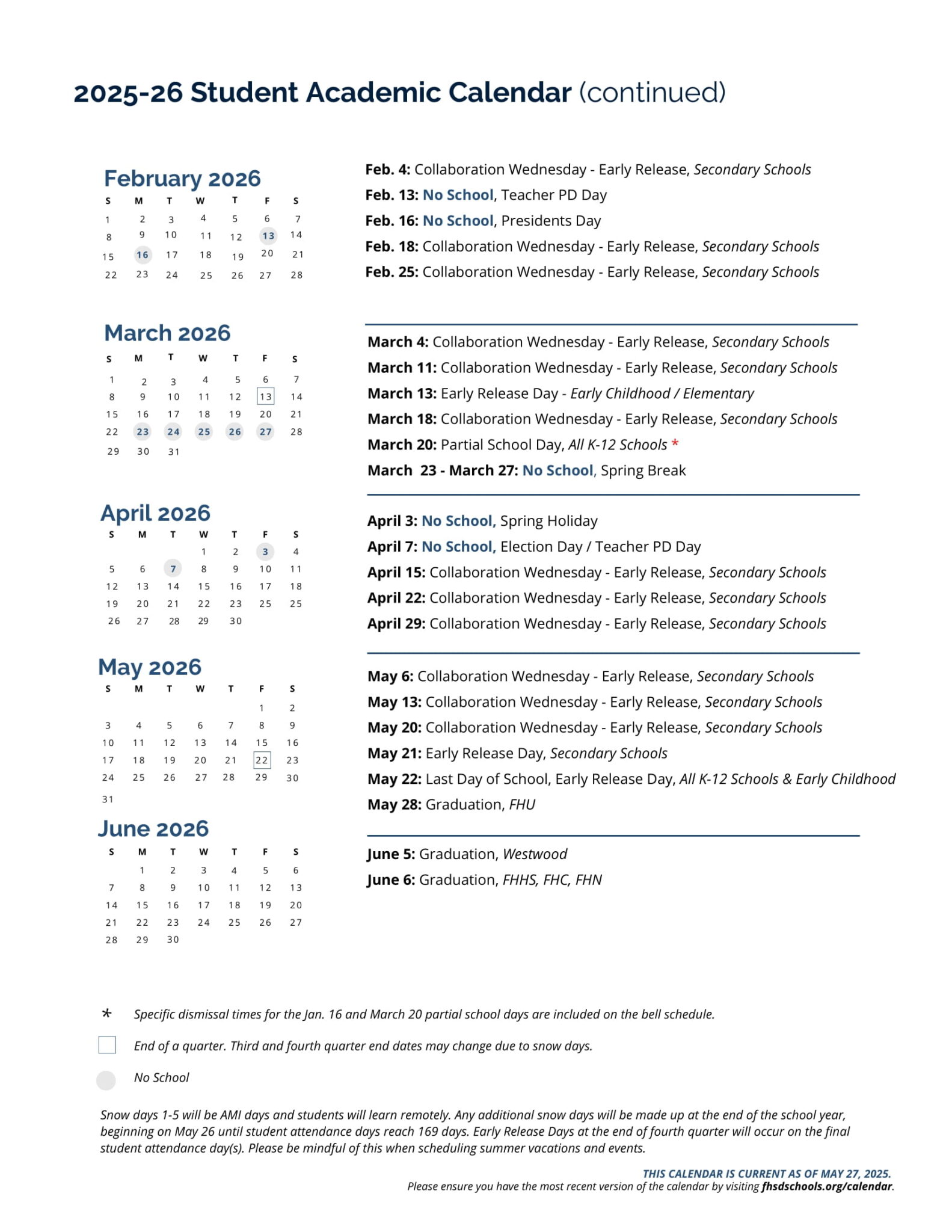 FRANCIS HOWELL SCHOOL DISTRICT Calendar 25-26 Revised [PDF] - EduCounty