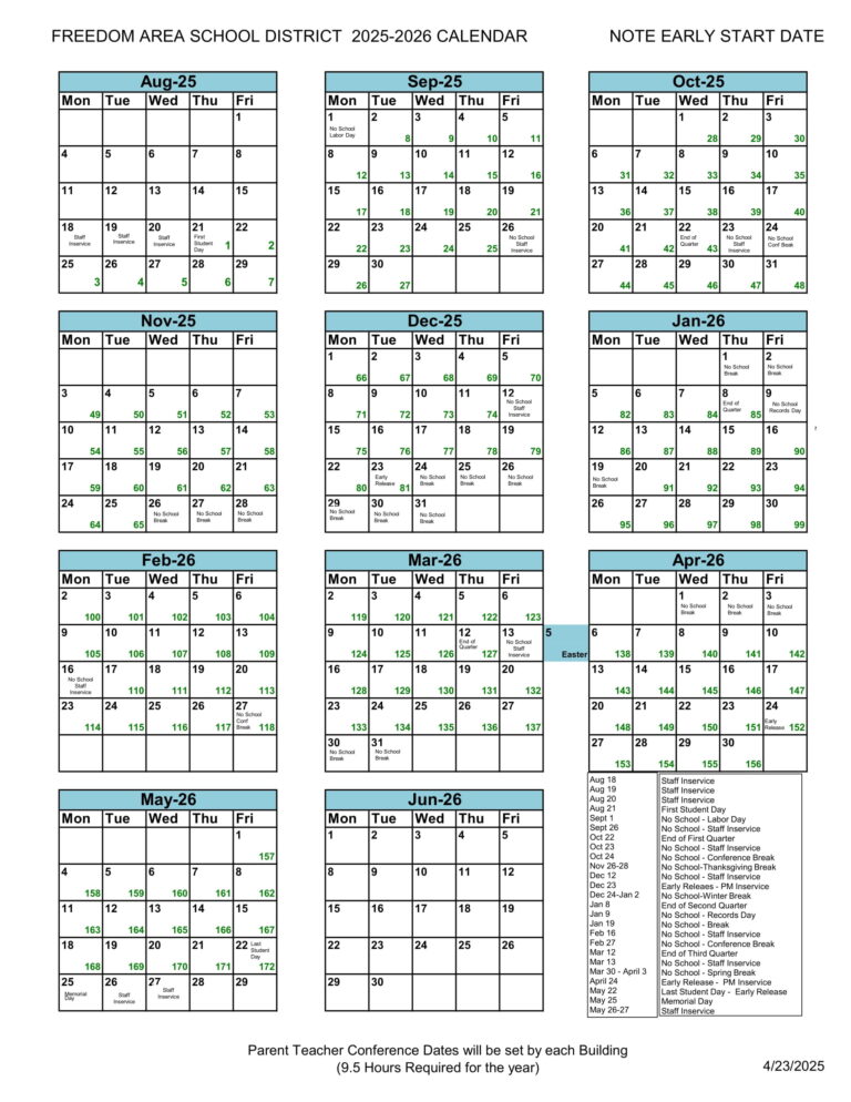 Freedom Area School District wi Calendar 25-26 Revised [PDF] - EduCounty