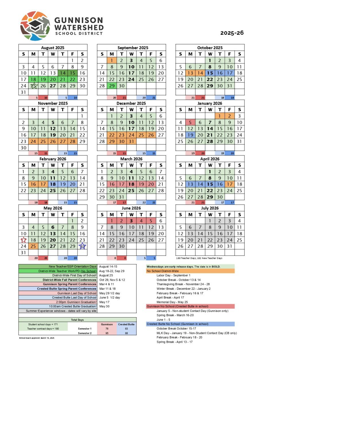 Gunnison Watershed School District Calendar 25-26 Revised [PDF] - EduCounty