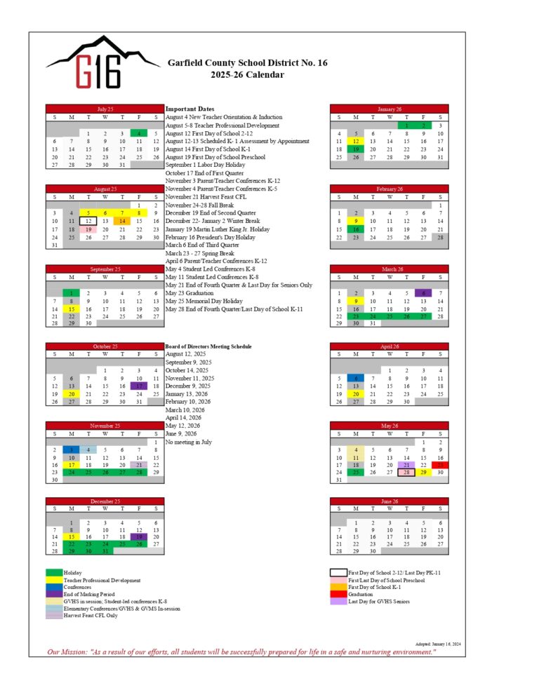 Garfield County School District 16 Calendar 25-26 Revised [PDF] - EduCounty