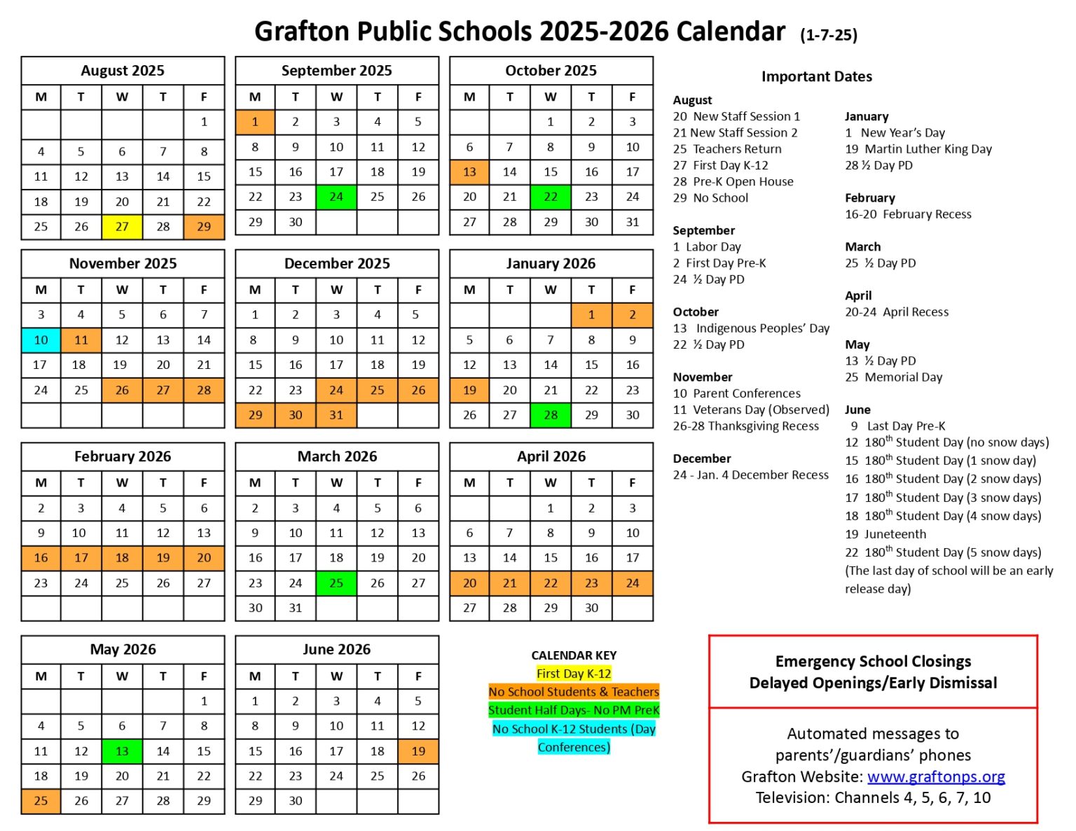 Grafton Public Schools Calendar 25-26 Revised [PDF] - EduCounty