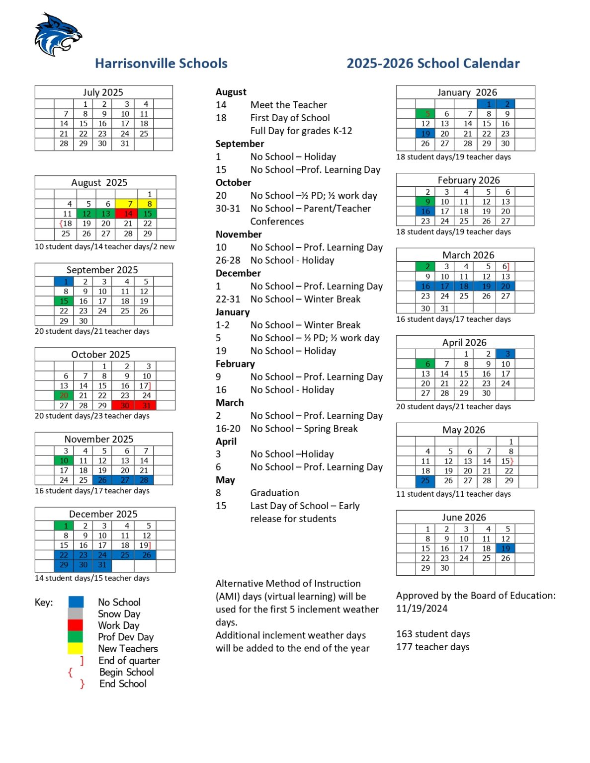Harrisonville Schools Calendar 25-26 Revised [PDF] - EduCounty