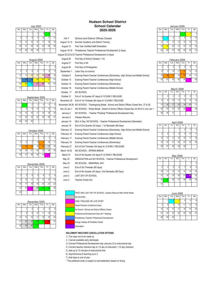 Hudson School District WI Calendar 25-26 Revised [PDF] - EduCounty