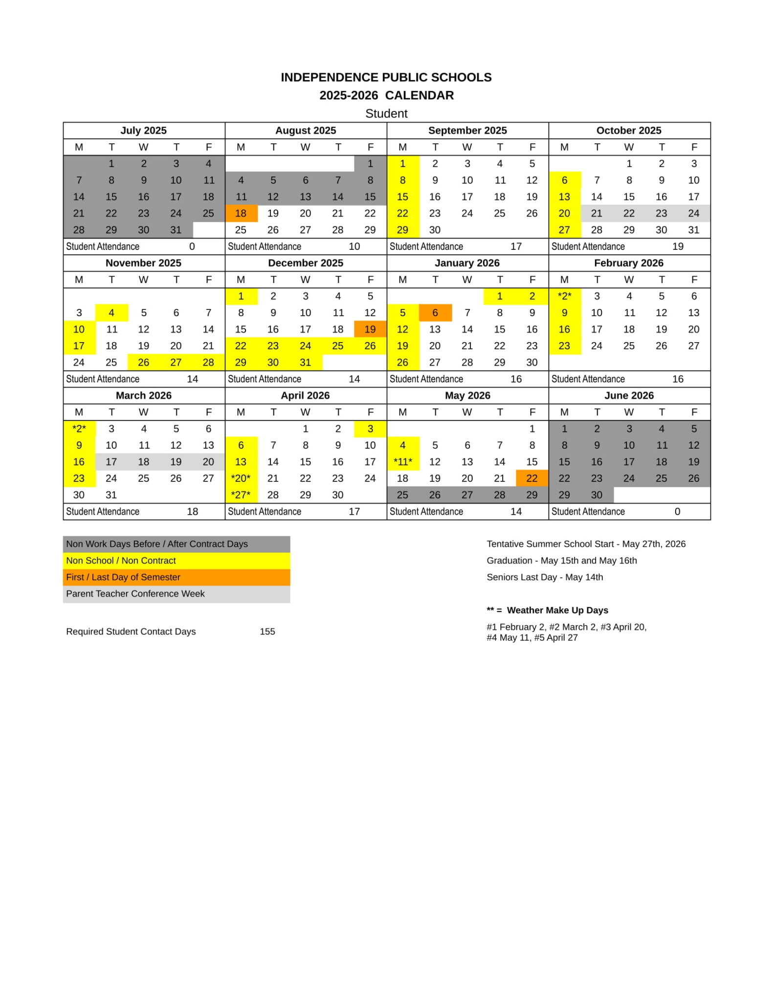 Independence School mo Calendar 25-26 Revised [PDF] - EduCounty