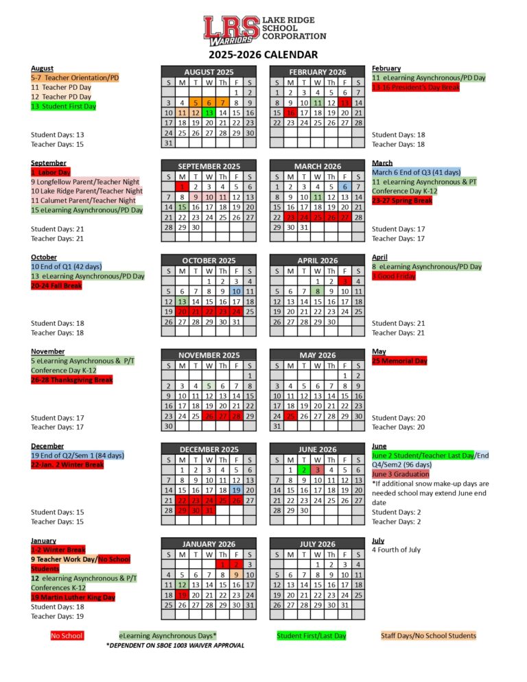 Lakeridge New Tech Schools calendar 25-26 Revised [PDF] - EduCounty