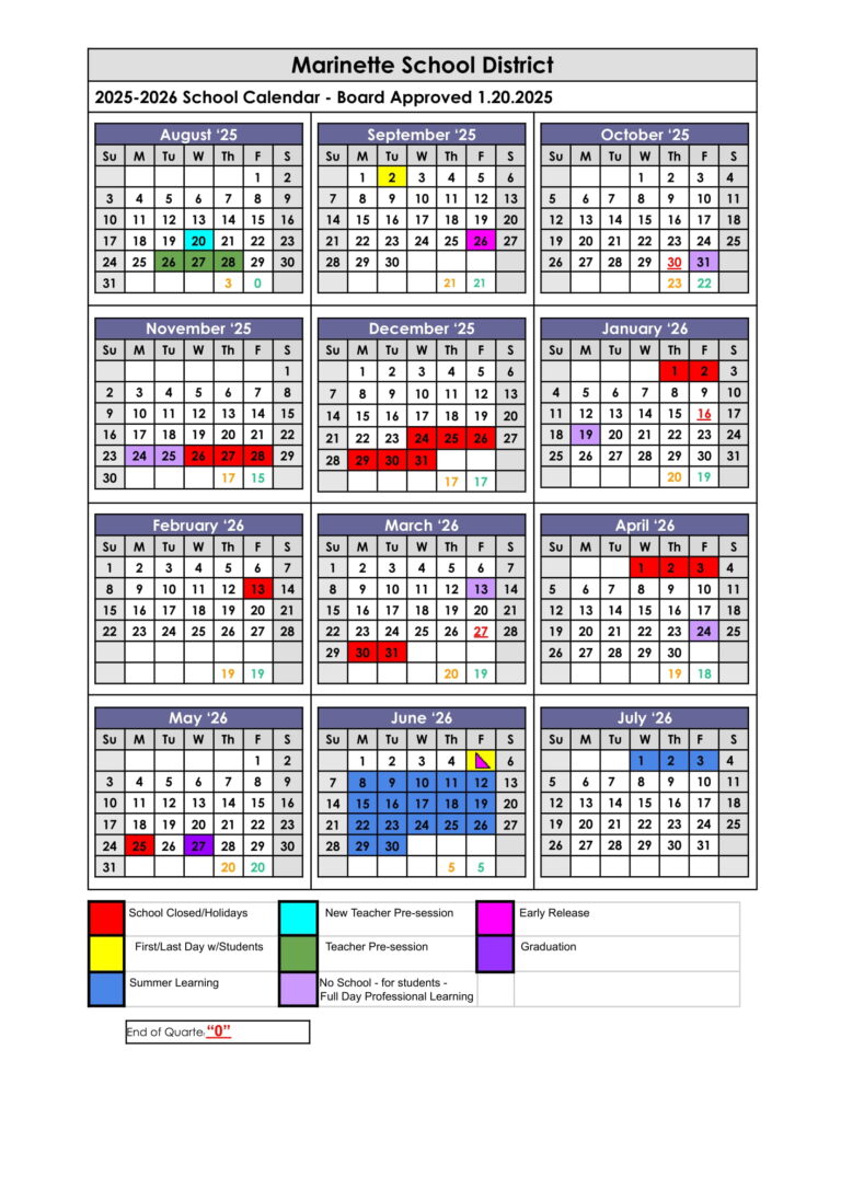 Marinette School District WI Calendar 25-26 Revised [PDF] - EduCounty